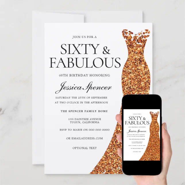 Orange Dress Sixty & Fabulous 60th Birthday Party Invitation | Zazzle