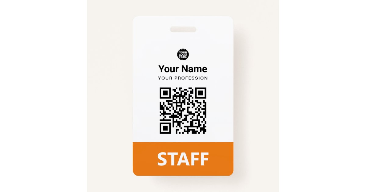 Orange Employee Qr Code, Bar Code, Logo, Name Badge | Zazzle