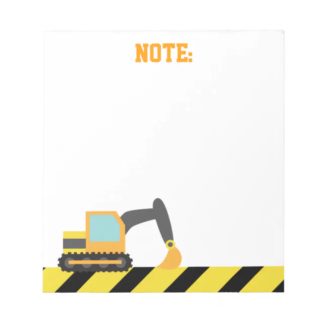 Orange Excavator, Construction Vehicle, For kids Notepad | Zazzle