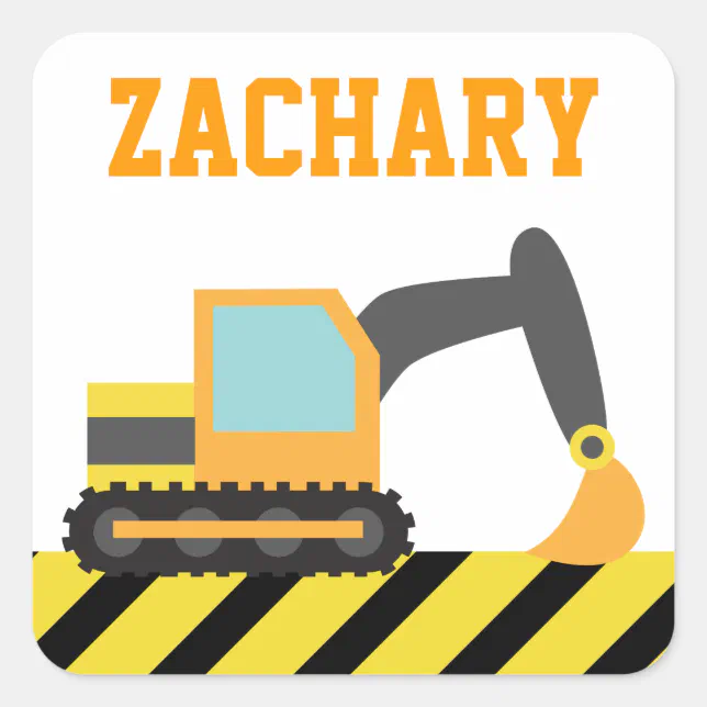 Orange Excavator, Construction Vehicle, For kids Square Sticker | Zazzle
