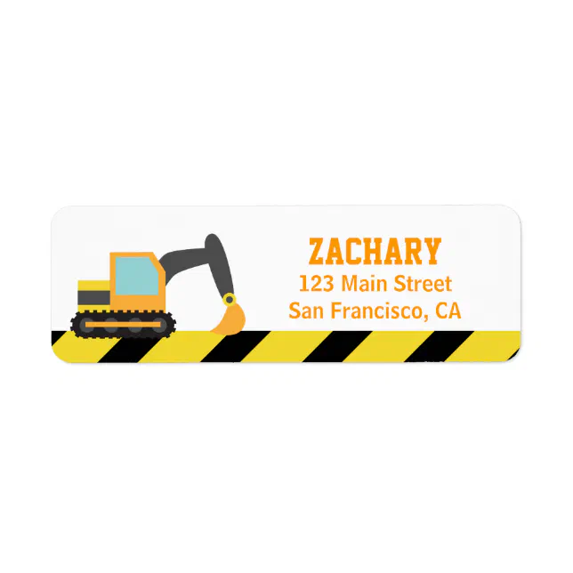 Orange Excavator, Construction Vehicles, for Kids Label | Zazzle