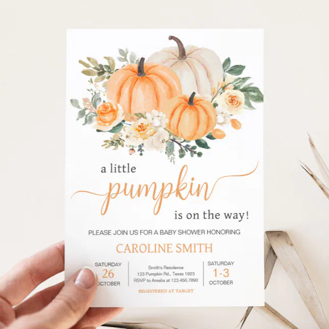 Orange Fall Floral Pumpkin Invitation | Zazzle