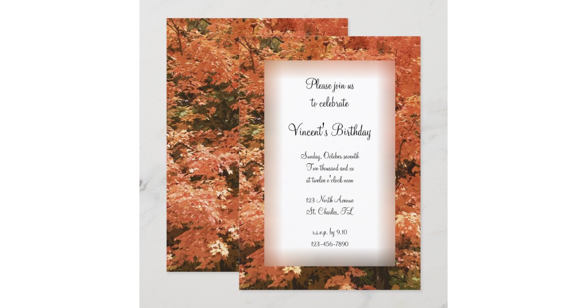 Orange Fall Leaves Birthday Party Invitation | Zazzle