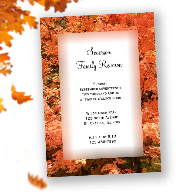 Orange Fall Leaves Family Reunion Invitation | Zazzle