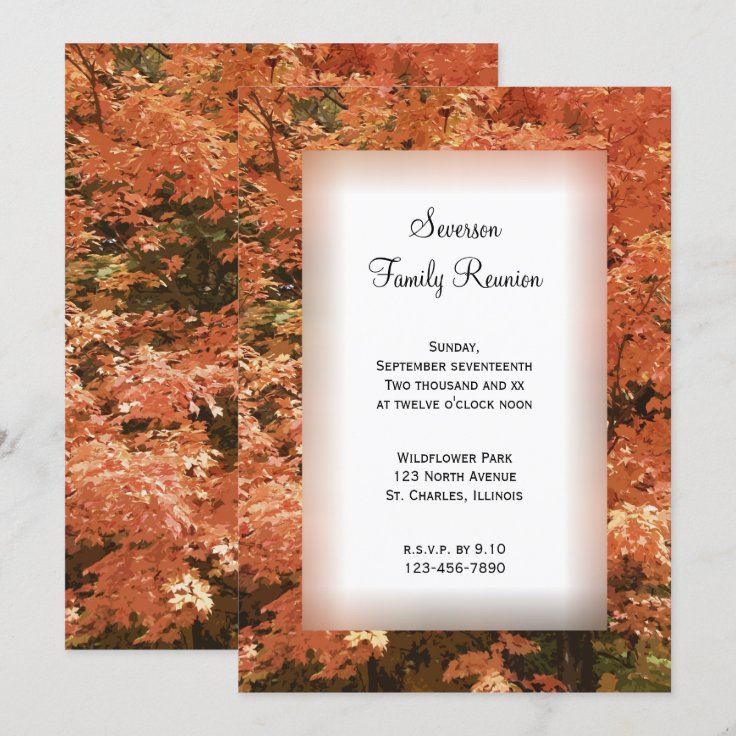 Orange Fall Leaves Family Reunion Invitation | Zazzle