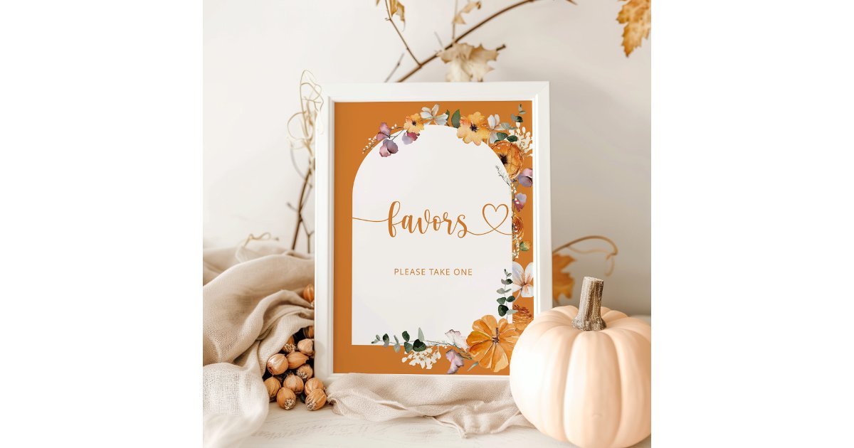 Orange fall pumpkin Favors please take Poster | Zazzle