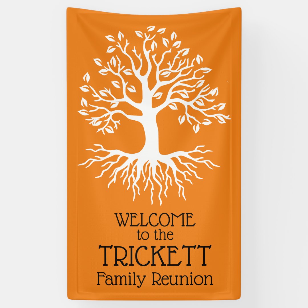 Orange Family Reunion Family Tree Silhouette Banner | Zazzle