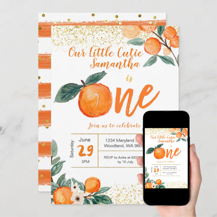 Orange First Birthday Invitation | Zazzle
