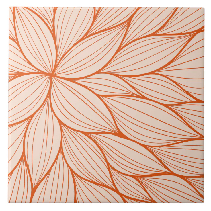 Orange Floral Design Ceramic Tile | Zazzle