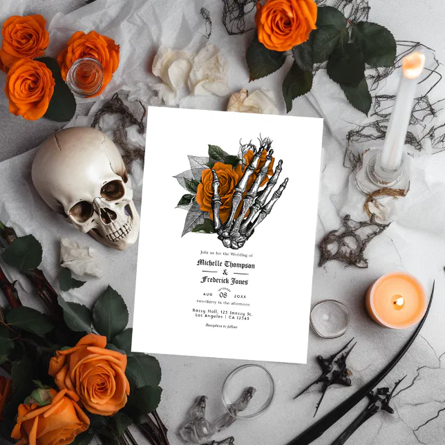 Orange Floral Gothic Wedding QR Code Invitation | Zazzle