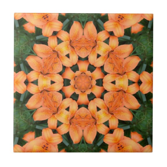 Orange Floral Mosaic Pattern Ceramic Tile | Zazzle.com