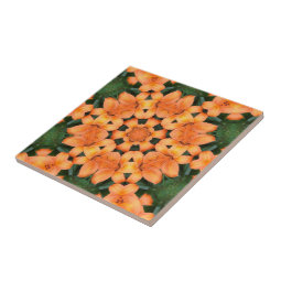 Orange Floral Mosaic Pattern Ceramic Tile | Zazzle