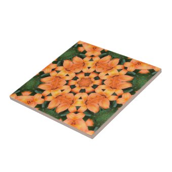 Orange Floral Mosaic Pattern Ceramic Tile | Zazzle