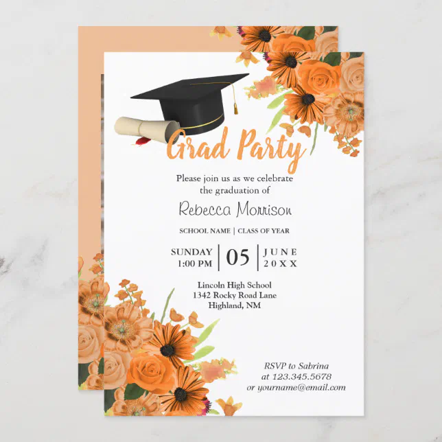 Orange Flowers Graduation Invitation | Zazzle