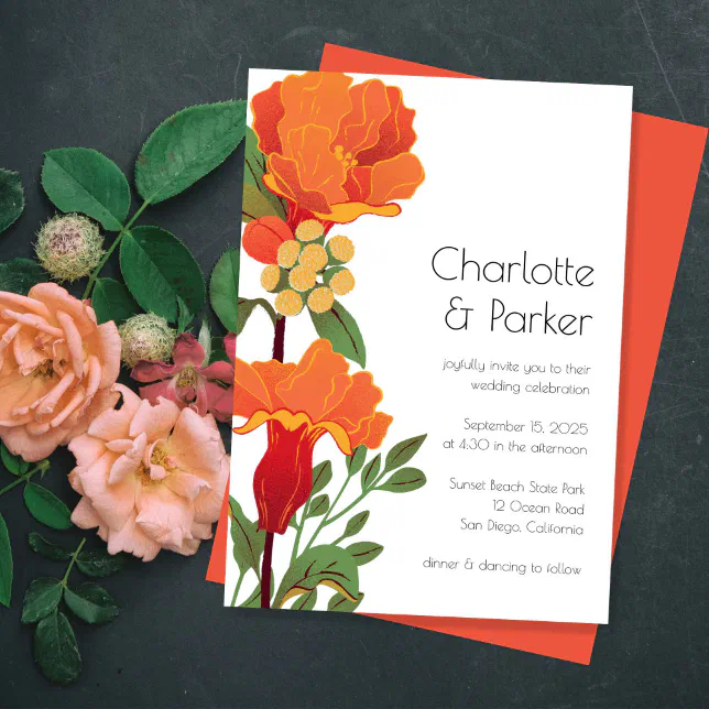 Orange Flowers Wedding Invitation | Zazzle