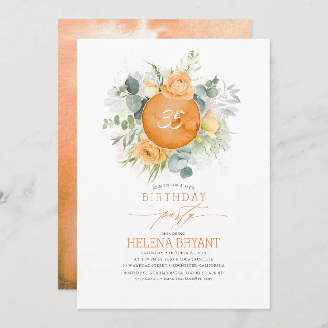 Orange Flowers Wreath Boho Fall Birthday Invitation | Zazzle