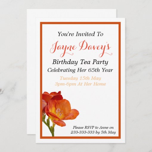 Orange Freesia Flower Birthday Invitation | Zazzle