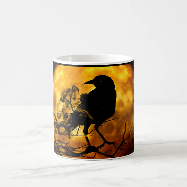 Orange Full Moon Black Raven Halloween Specter Coffee Mug | Zazzle