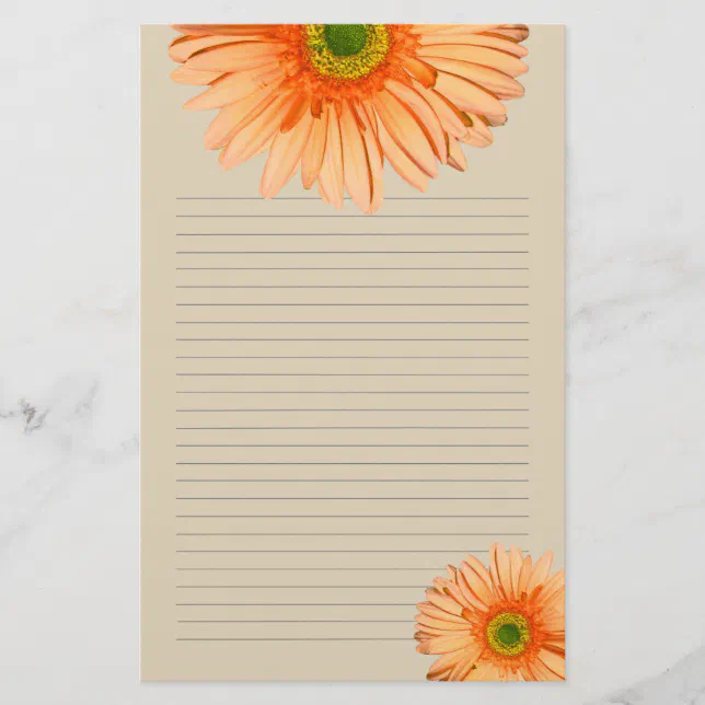 Orange Gerbera Daisy Lined Personal Writing Paper | Zazzle