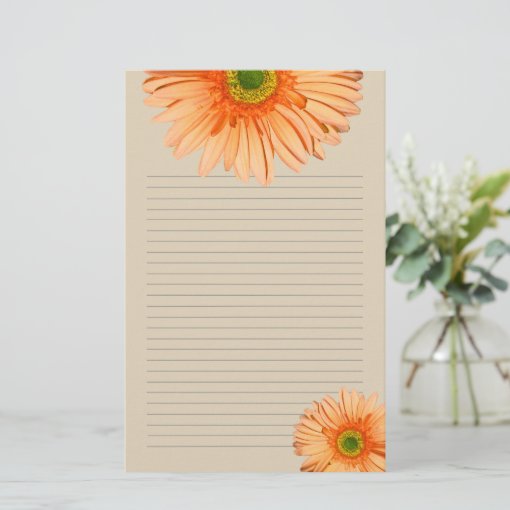 Orange Gerbera Daisy Lined Personal Writing Paper | Zazzle