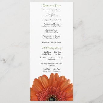 Orange Gerbera Daisy Wedding Program | Zazzle