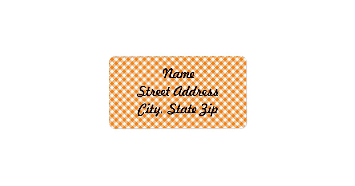 Orange Gingham Background Address Sticker | Zazzle