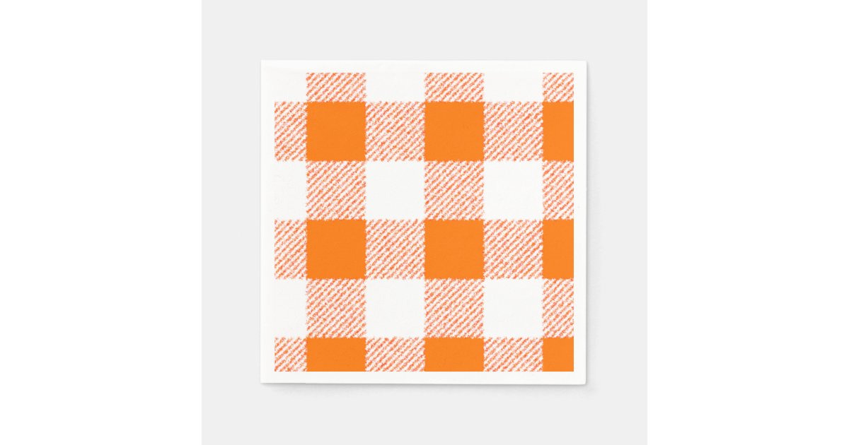Orange Gingham Check Pattern Napkins | Zazzle