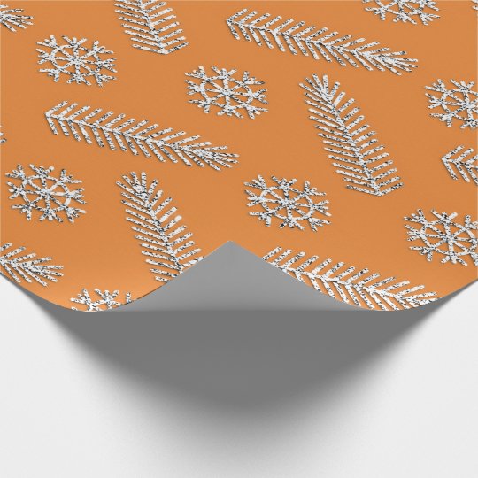 Orange Glitter Christmas Tree Holidays Snowflakes Wrapping Paper ...