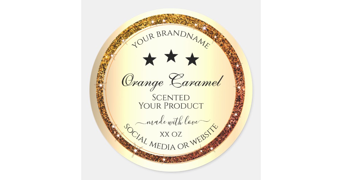Orange Glitter Sparkle Product Labels Gold Effect | Zazzle