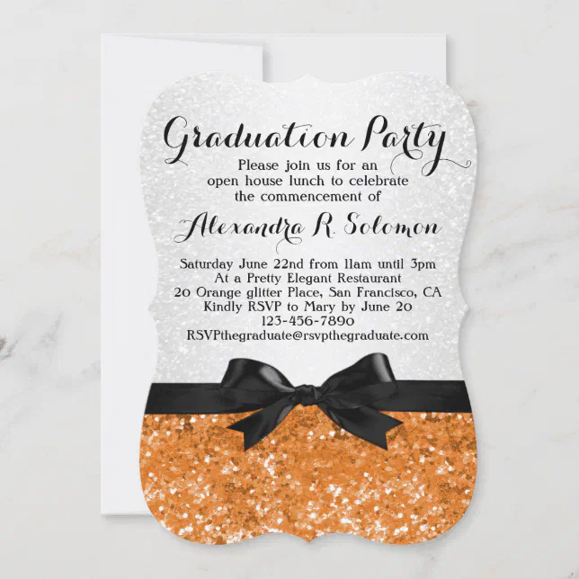 Orange Glittery Bow Graduation Party Invitation | Zazzle