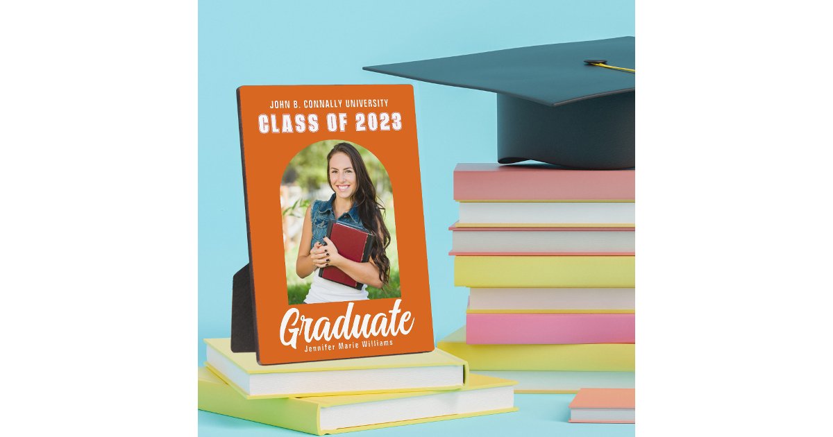 Orange Graduate Arch Modern Graduation Photo Plaque | Zazzle