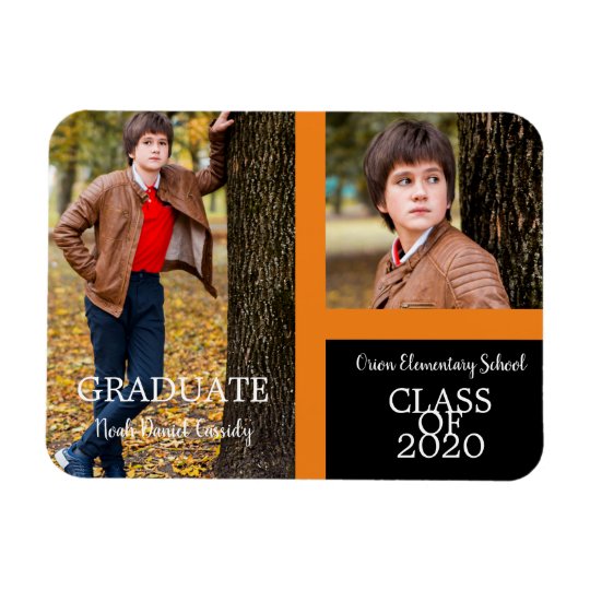 Orange Graduate Simple Two Photos Graduation Magnet | Zazzle.com
