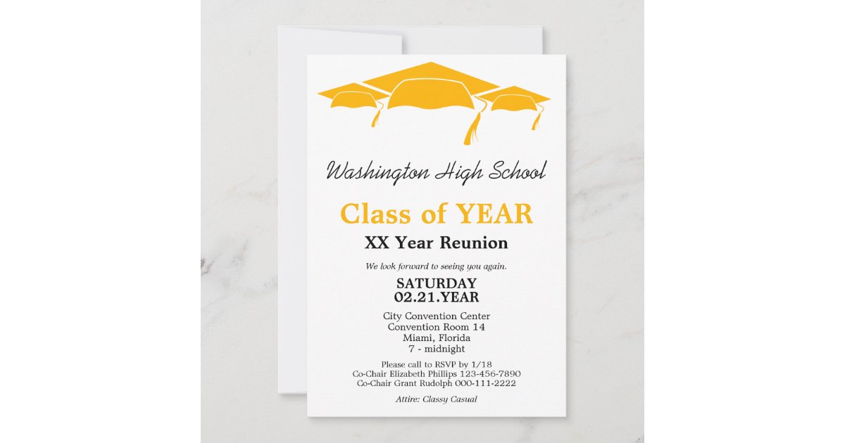 Orange Graduation Caps Class Reunion Invitation | Zazzle