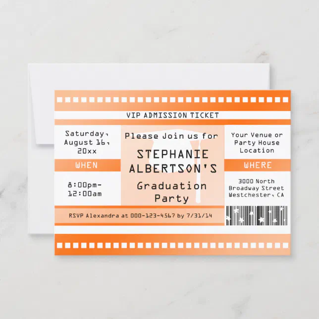 Orange Graduation or Party Admission Ticket Invitation | Zazzle