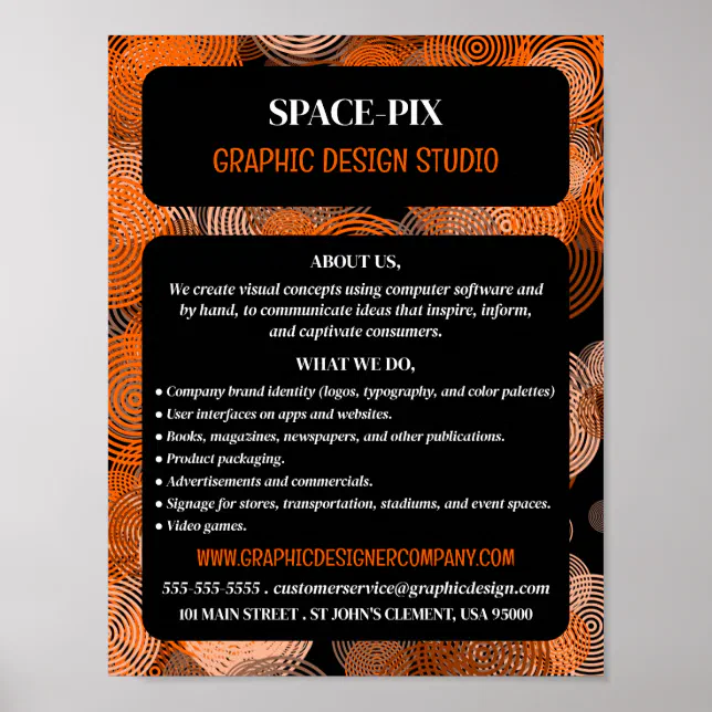 Orange Graphic Circles, Graphic Designer Advert Poster | Zazzle