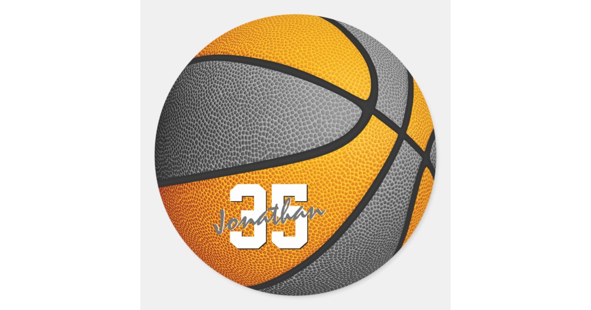 orange gray boys girls basketball team colors classic round sticker ...