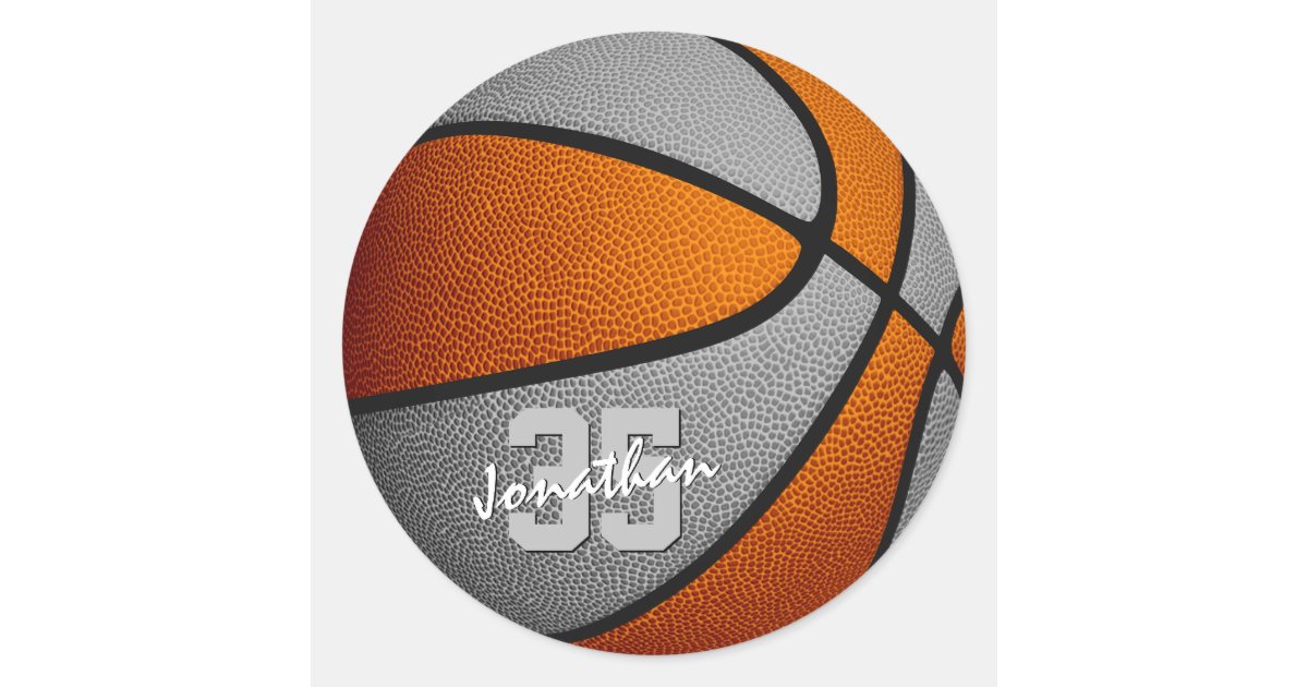 orange gray boys girls basketball team colors classic round sticker ...