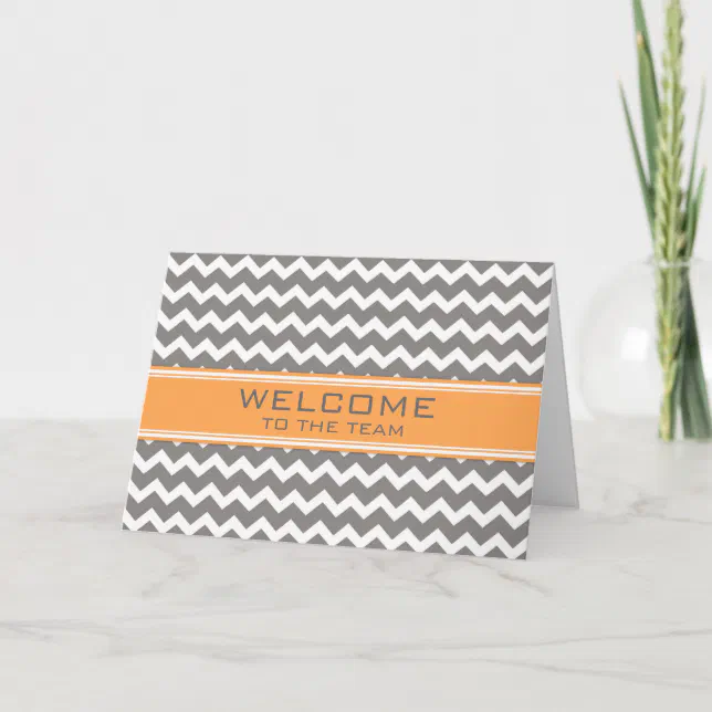 Orange Gray Chevron Employee Welcome to the Team Card | Zazzle