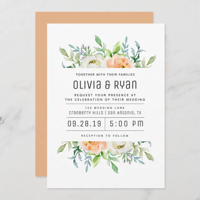 Orange green pastel frame floral invitation | Zazzle