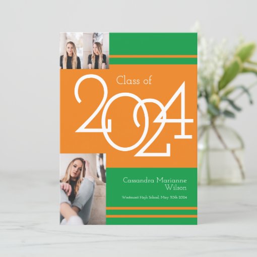 Orange Green School Color Graduation Announcement | Zazzle
