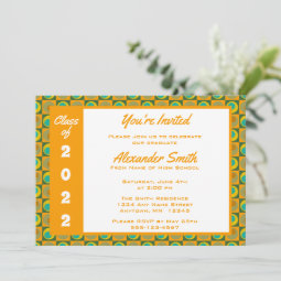 Orange Green Square Dots Border Graduation Party Invitation | Zazzle