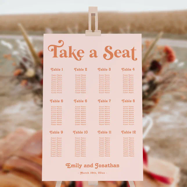 Orange Groovy Boho Disco Wedding Seating Chart Foam Board | Zazzle