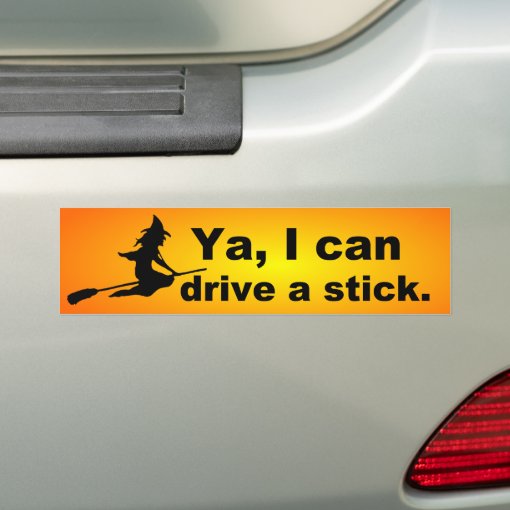 Orange Halloween Witch on Broomstick Bumper Sticker | Zazzle