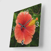 Orange Hibiscus Flower Tropical Floral Square Wall Clock | Zazzle