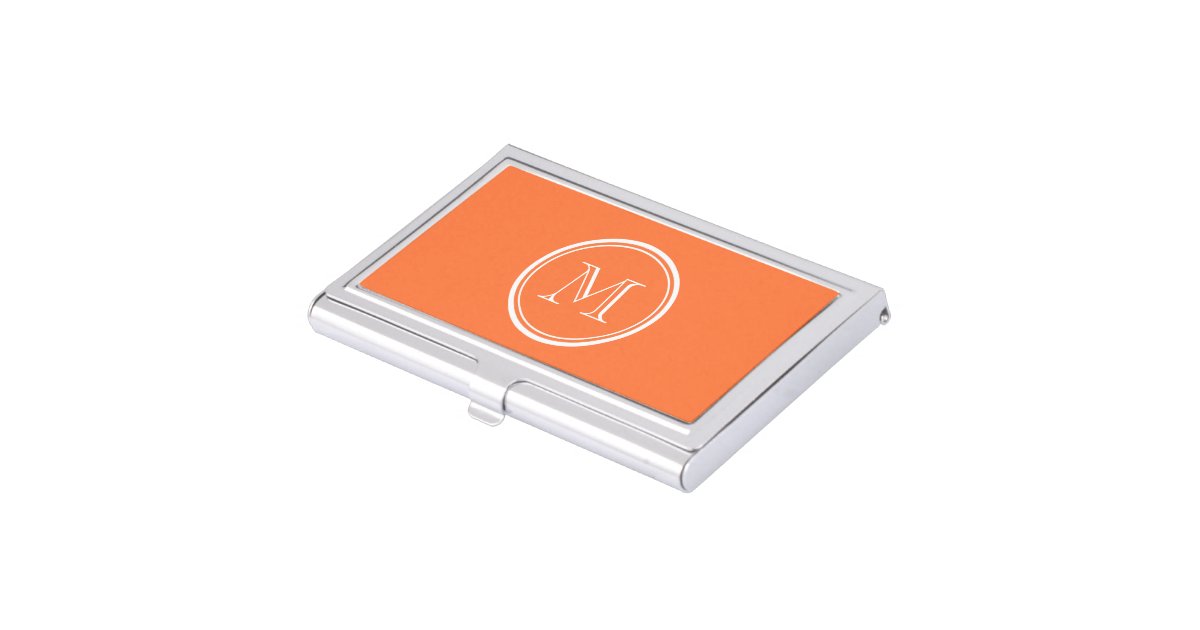 Orange High End Colored Monogrammed Business Card Holder | Zazzle