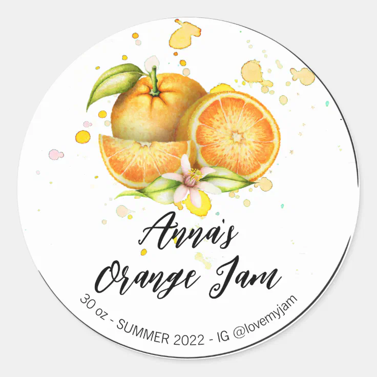 Orange Homemade Jelly Jam Preserves AP30 Classic Round Sticker | Zazzle