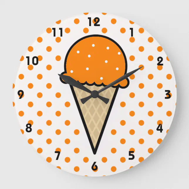 Orange Ice Cream Cone Large Clock | Zazzle