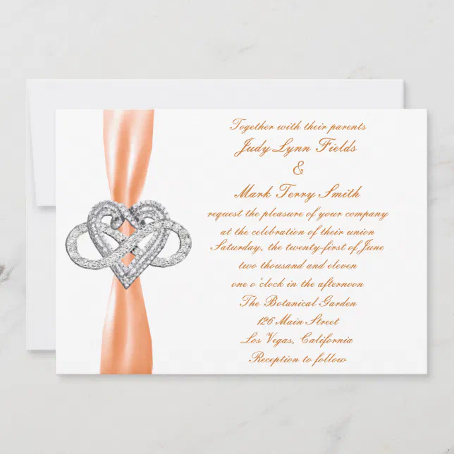 Orange Infinity Heart Wedding Invitation | Zazzle