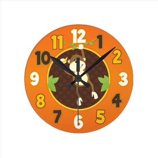 Orange Jungle Safari Monkey Wall Clock | Zazzle.com