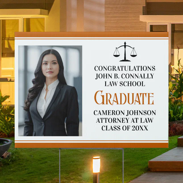 Orange Law School Graduation Photo Yard Sign | Zazzle